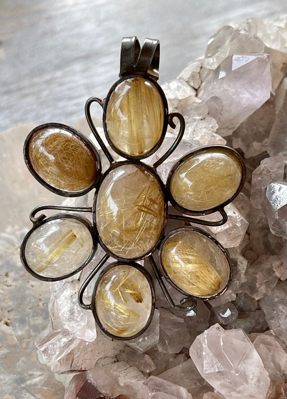 Beautiful Bold Chunky Sterling Silver Gold Rutilated … - Gem