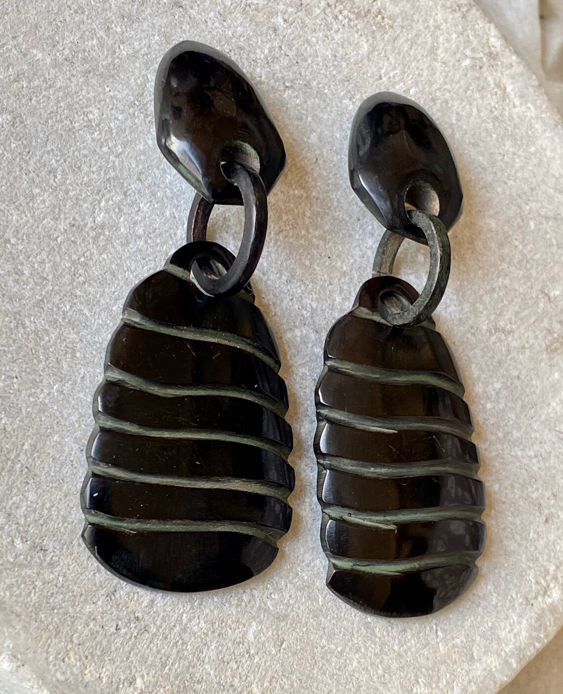 French Art Deco Volcanic Lava Stone Chain With Bold Carved | Etsy