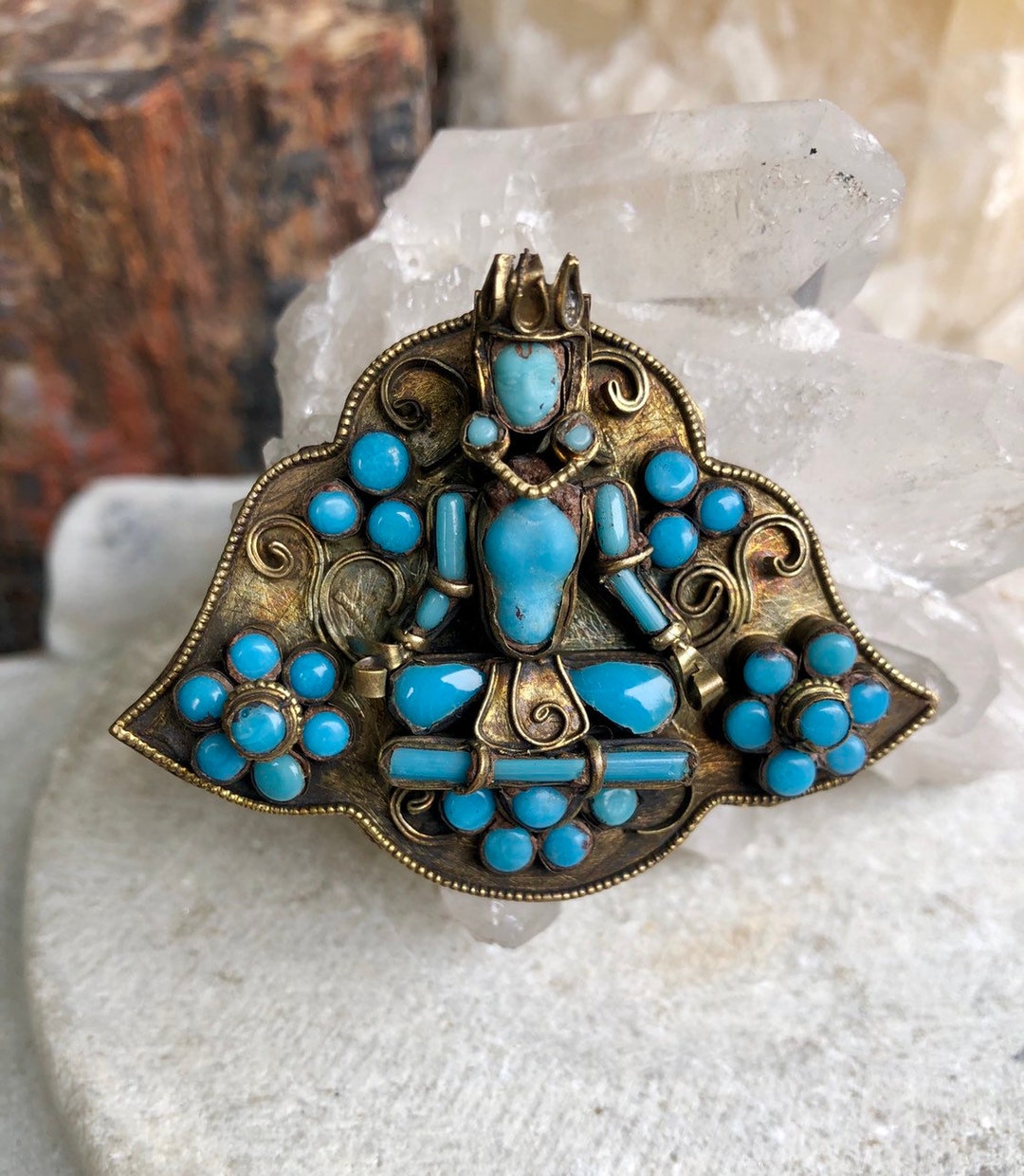 Beautiful Asian Old Turquise Glass Buddha Brass Vintage Brooch - Etsy