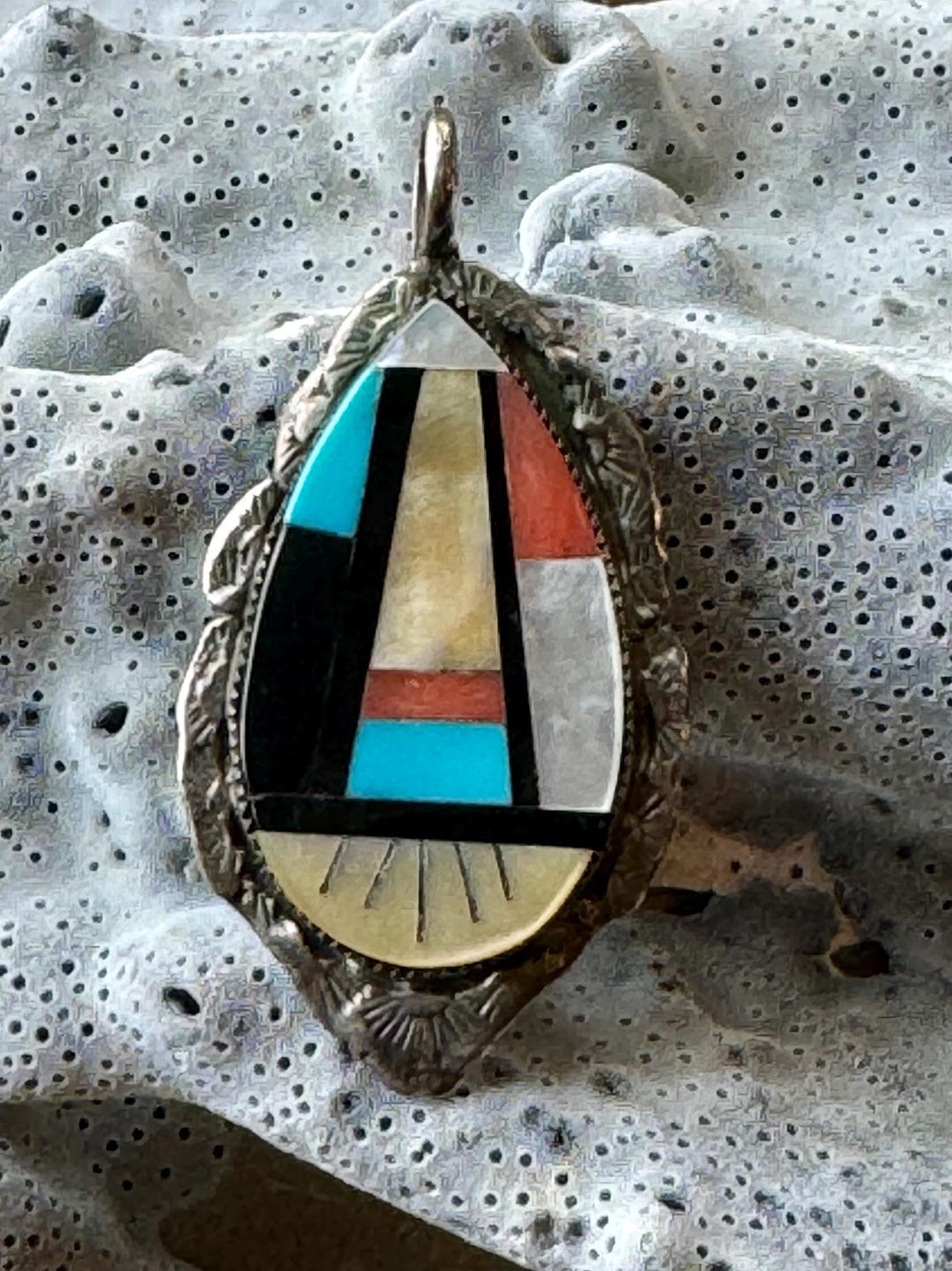 Beautiful Native American Stone Mosaic Sterling Silver Vintage Necklace ...