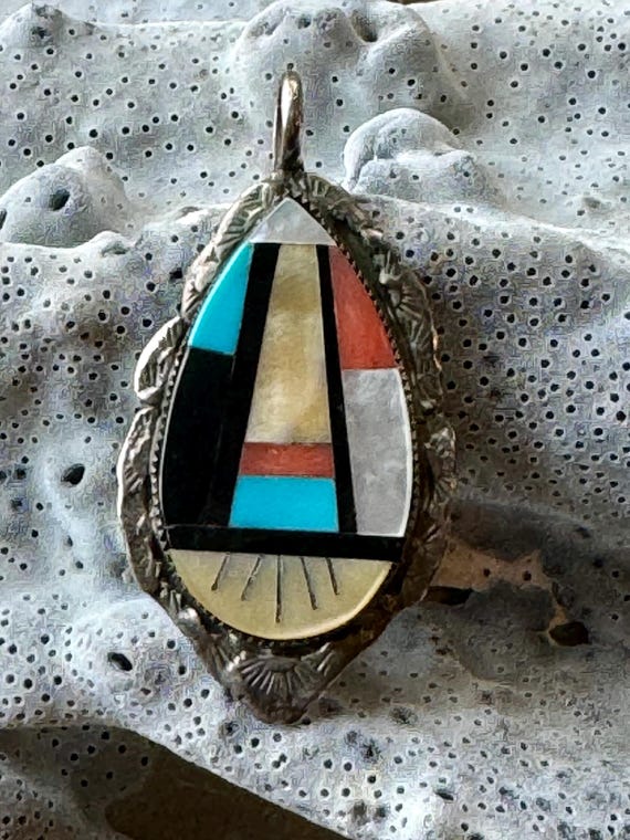 Beautiful Native American Stone Mosaic Sterling Silve… - Gem