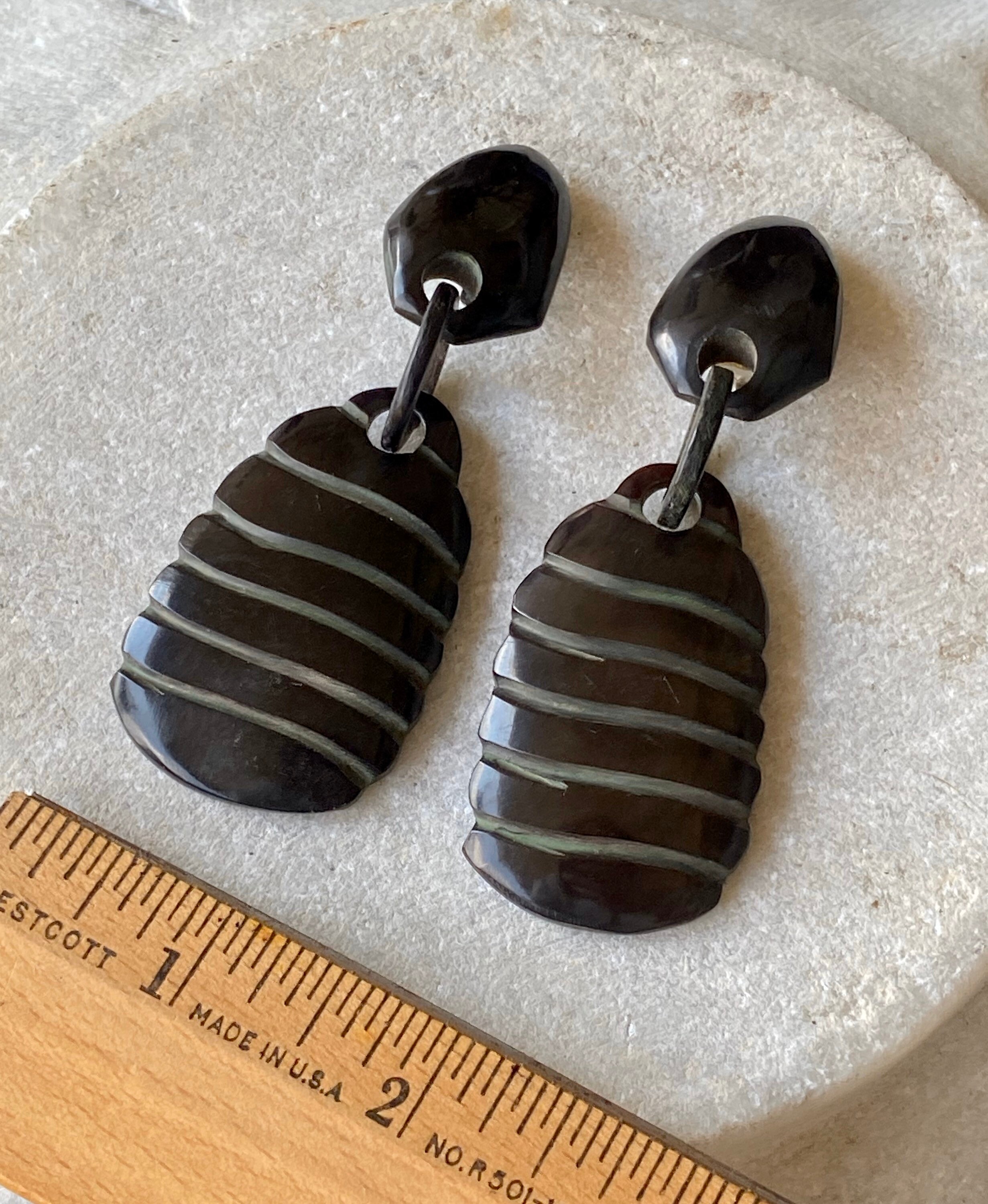 French Art Deco Volcanic Lava Stone Chain With Bold Carved Celluloid ...