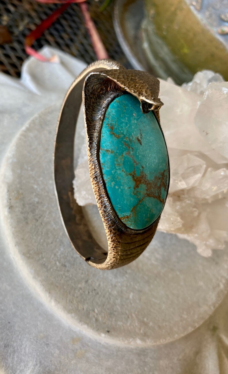 Bold Cobra Snake Sterling Silver Natural Turquoise Artisan | Etsy