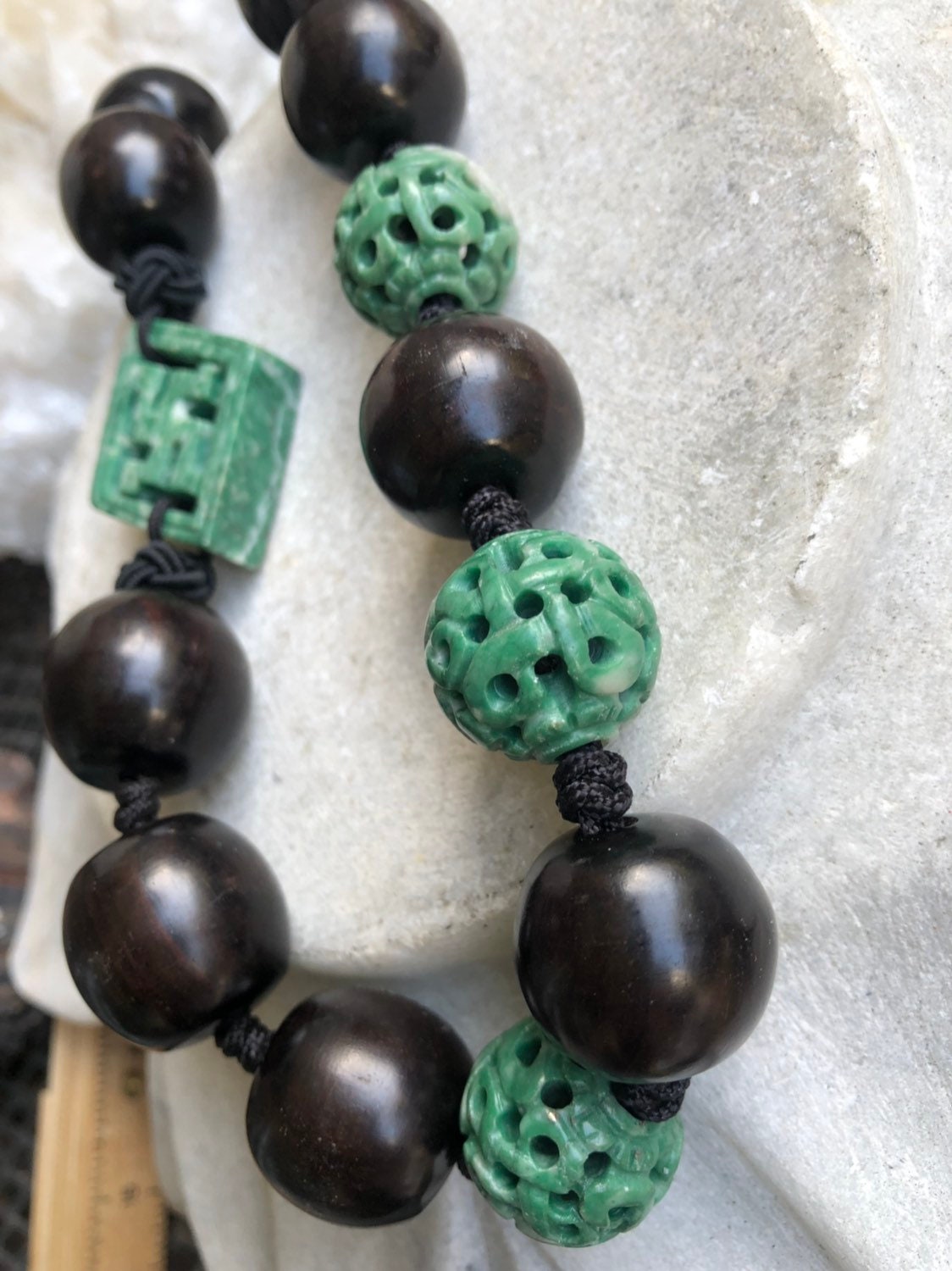 Carved Jade Shou Bead Nut Seed Bead Vintage Necklace - Etsy