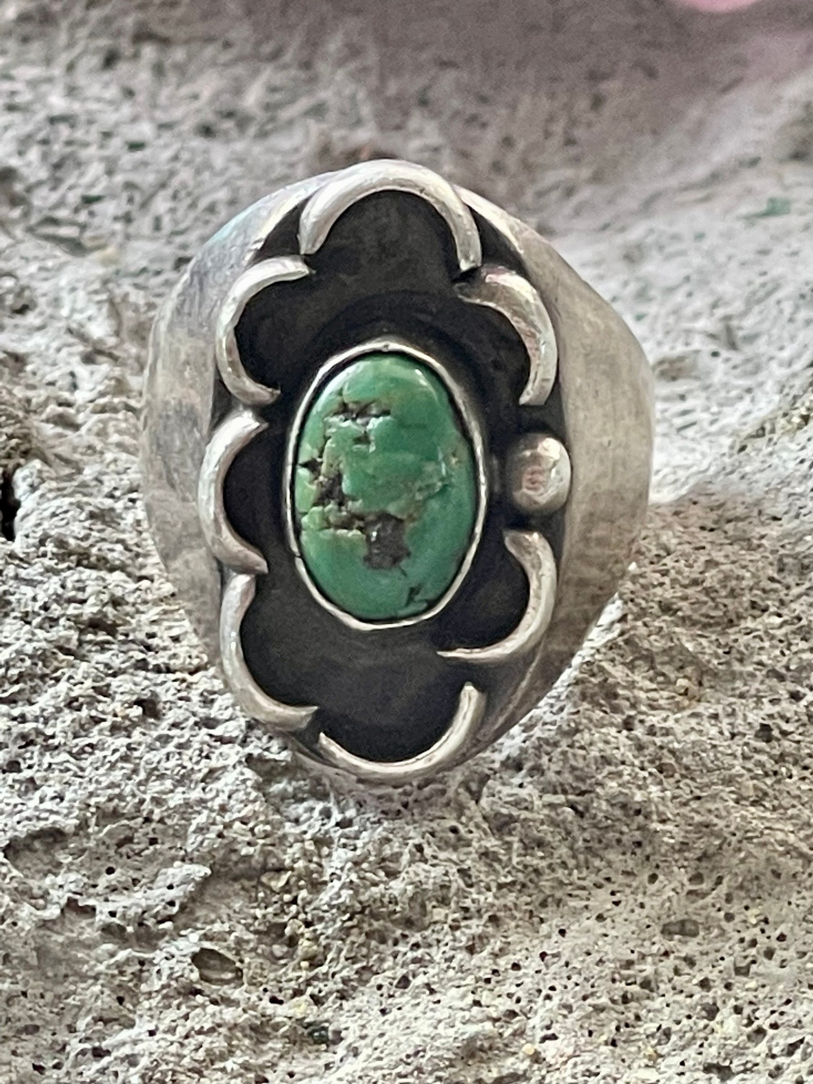 Beautiful Native American Sterling Silver Green Turquoise Antique Ring ...