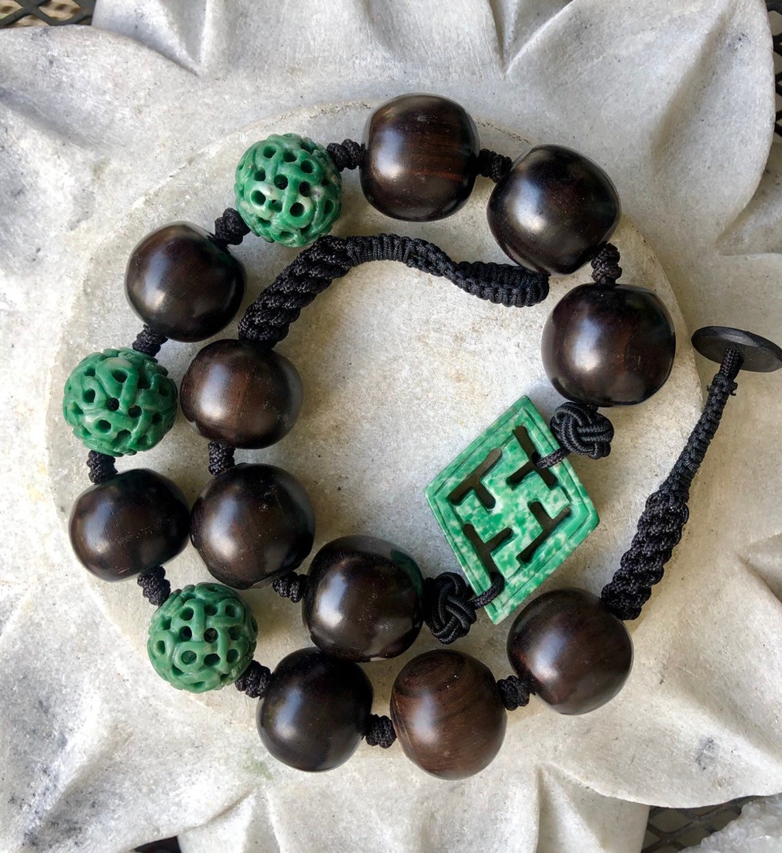 Carved Jade Shou Bead Nut Seed Bead Vintage Necklace - Etsy