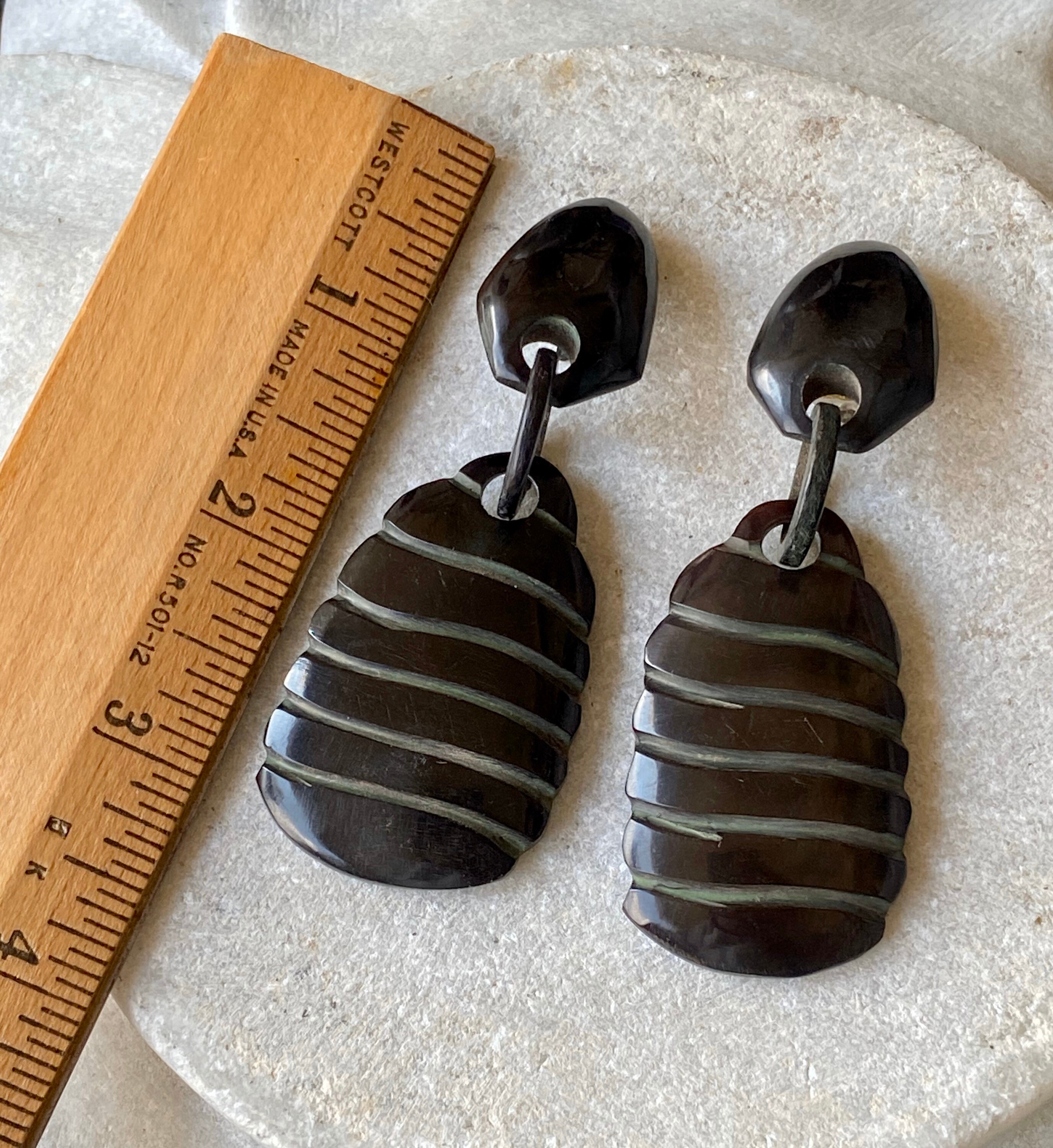 French Art Deco Volcanic Lava Stone Chain With Bold Carved Celluloid ...