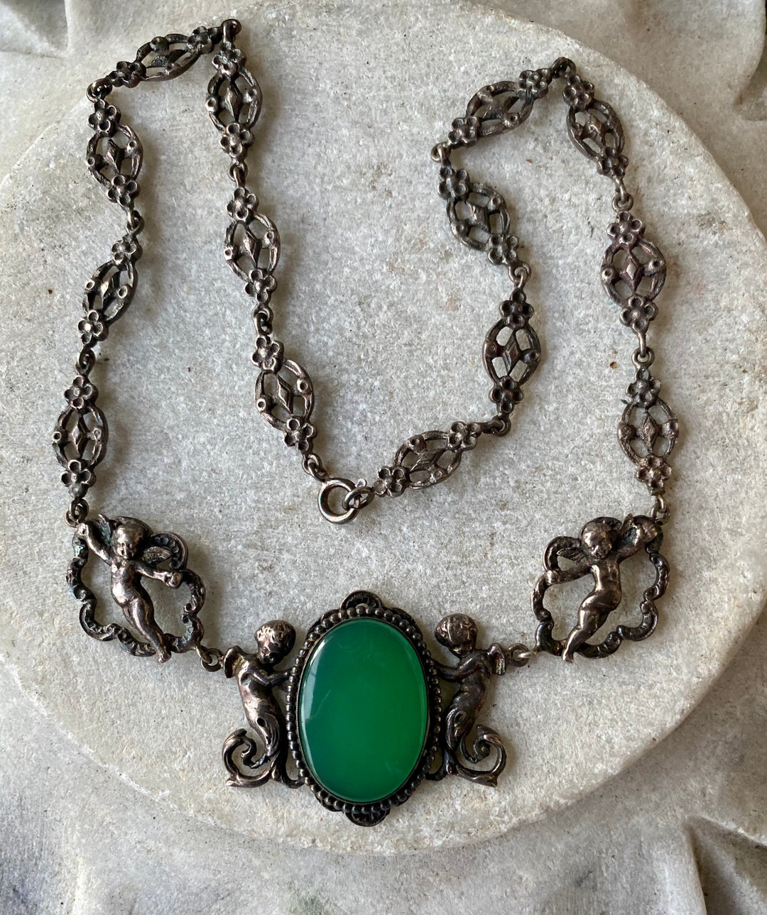 Beautiful Art Nouveau Italian Peruzzi Ornate Sterling Silver Green ...