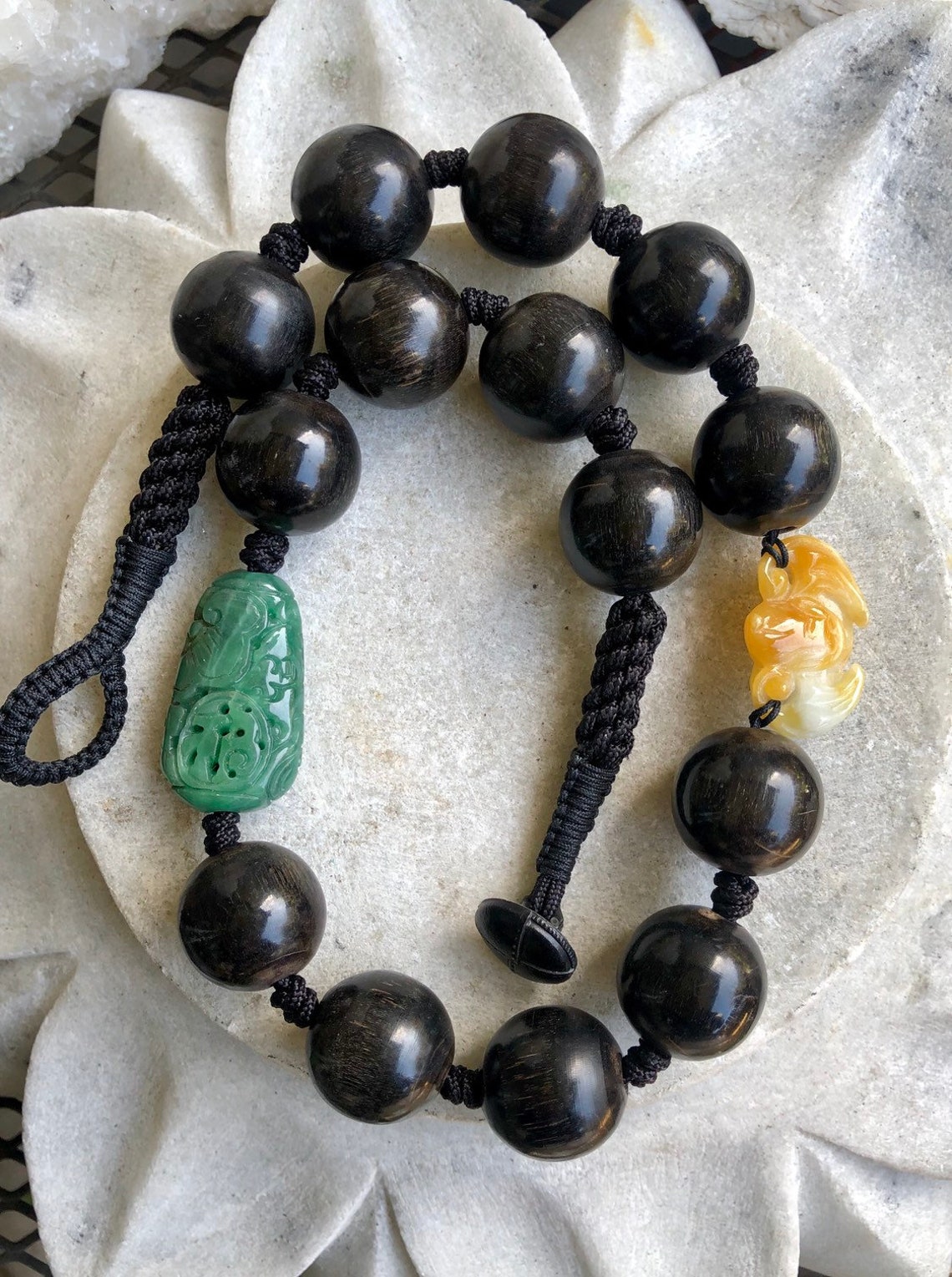 Carved Green Jade Shou Bead Yellow Jade Bat Nut Seed Bead | Etsy