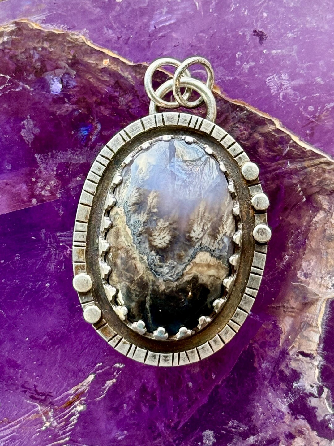 Native American Mid Century Sterling Silver Moss Agate Vintage Necklace ...