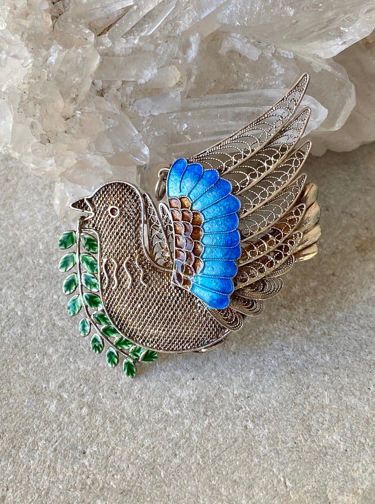 Beautiful Filigree Sterling Silver Enamel Peace Dove Bird | Etsy