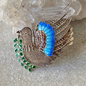 Beautiful Filigree Sterling Silver Enamel Peace Dove Bird Vintage ...
