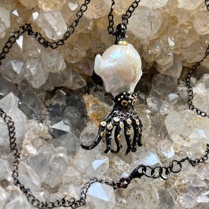 Sterling Silver Gold Gemstone Blister Pearl Octopus Necklace - Etsy