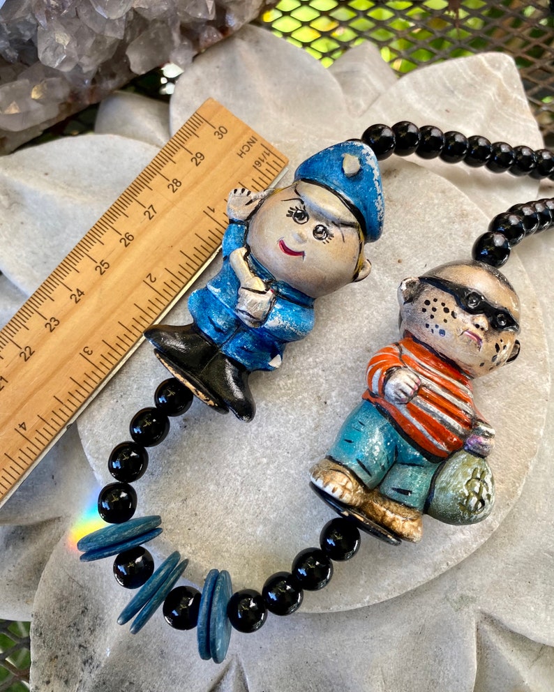 Pop Art Large Painted Ceramic Cops and Robbers Black Onyx Bead | Etsy