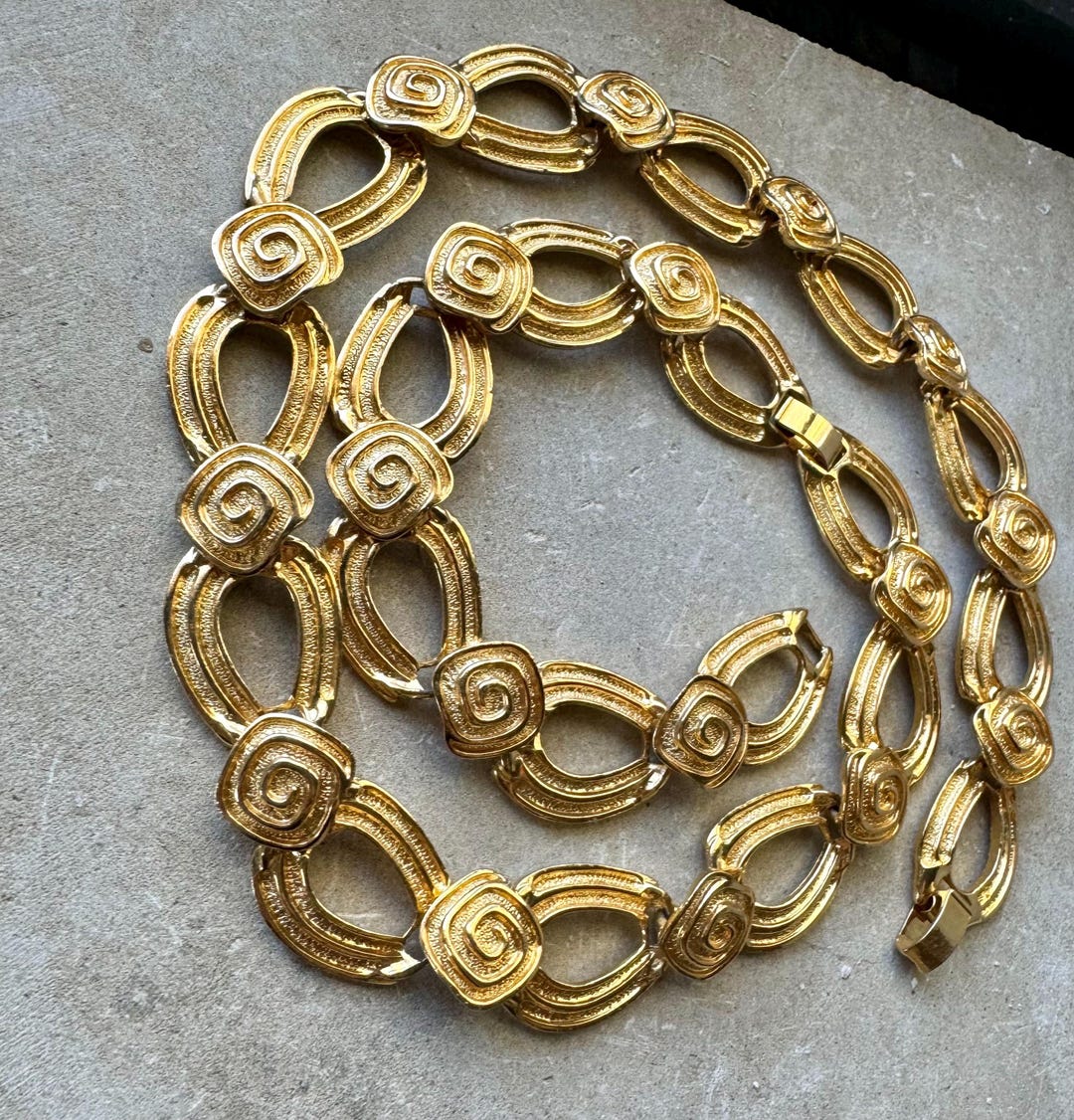 1980s Desinger Goldtone Sculpted Chain Link Vintage Necklace - Etsy
