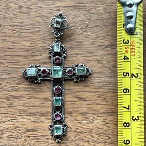 Beautiful Emerald Ruby Silver European Antique Victorian Cross Necklace ...