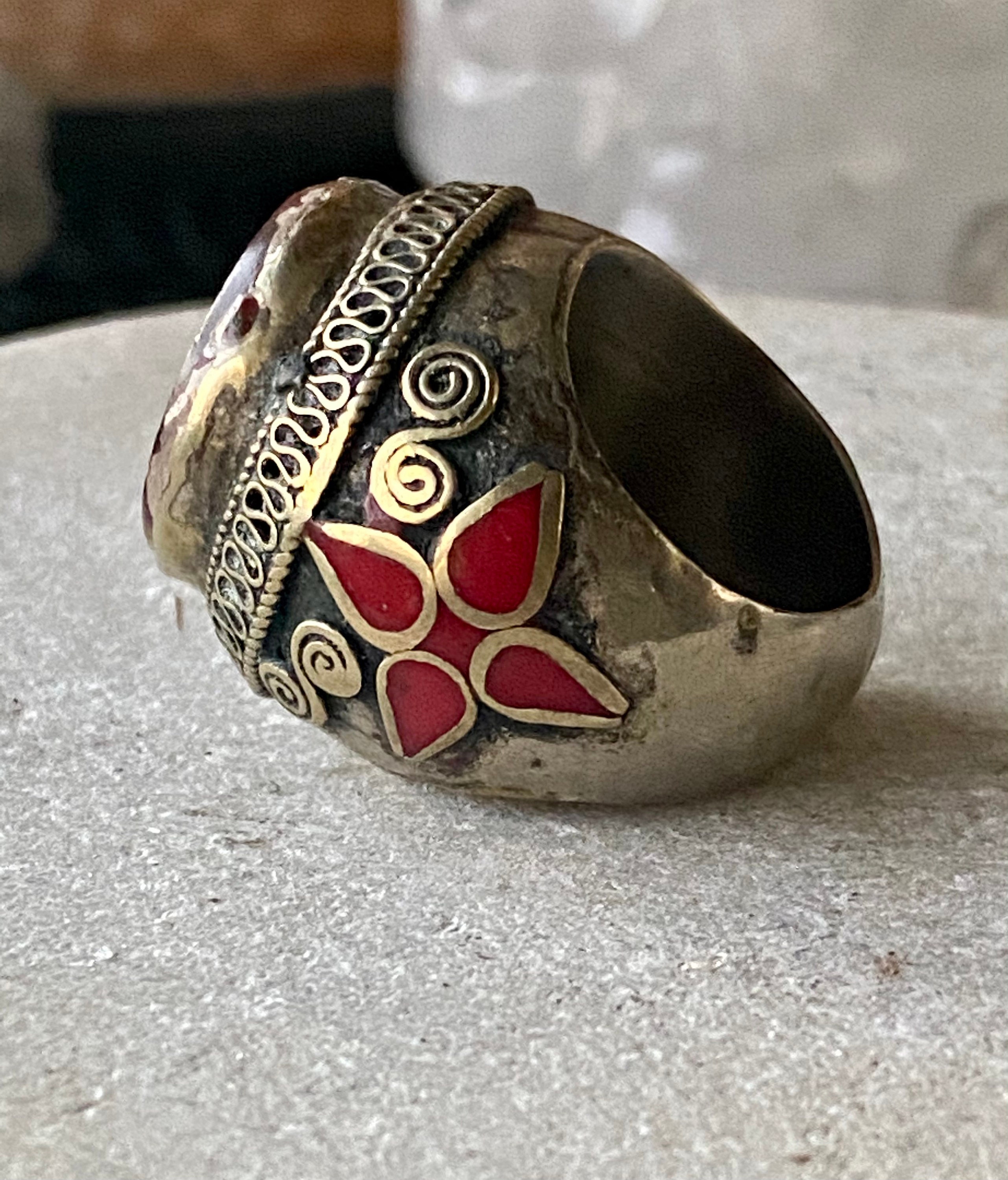 Bold Middle Eastern Tribal Silver Enamel Carved Carnilian - Etsy