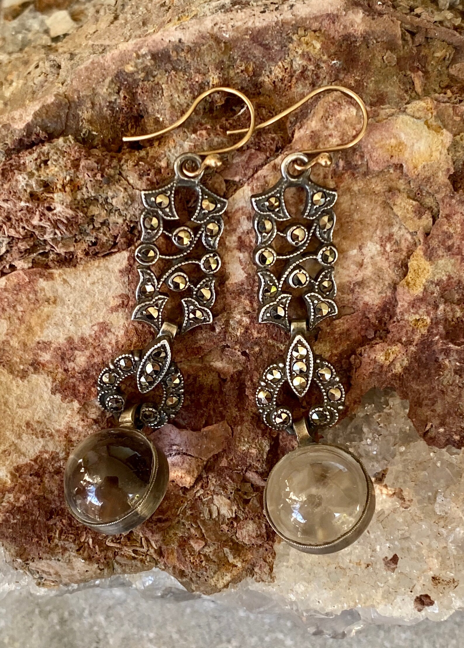 Art Deco Sterling Silver Marcasite Rock Crystal Pools of Light - Etsy