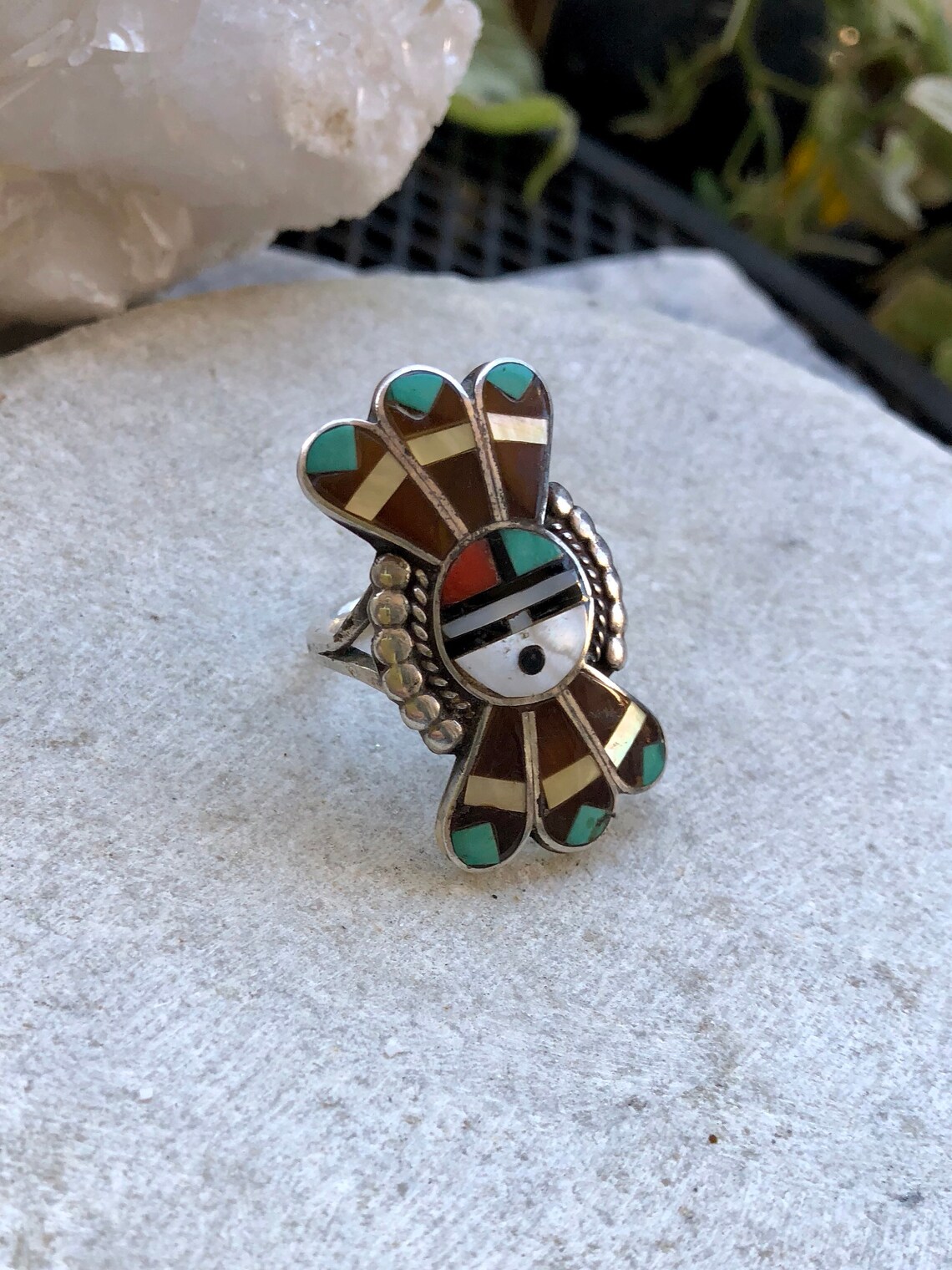 Beautiful Zuni Sun Native American Turquoise Coral Mother of | Etsy