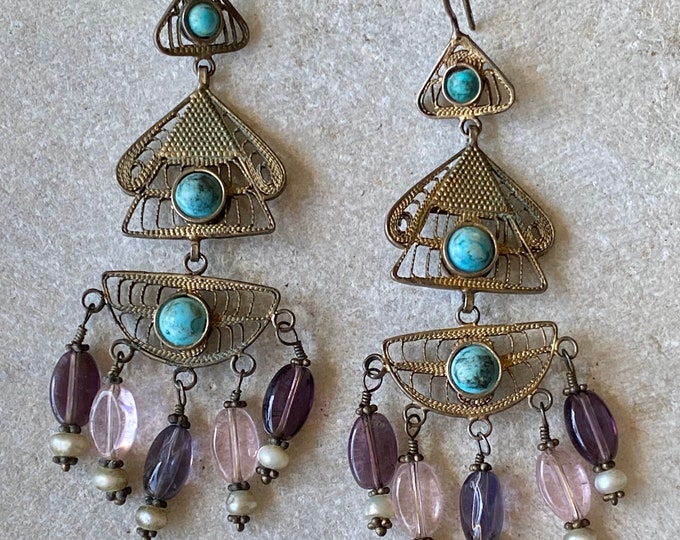 Beautiful Boho Middle Eastern Bedouin Gilt Metal Filigree Turquoise ...