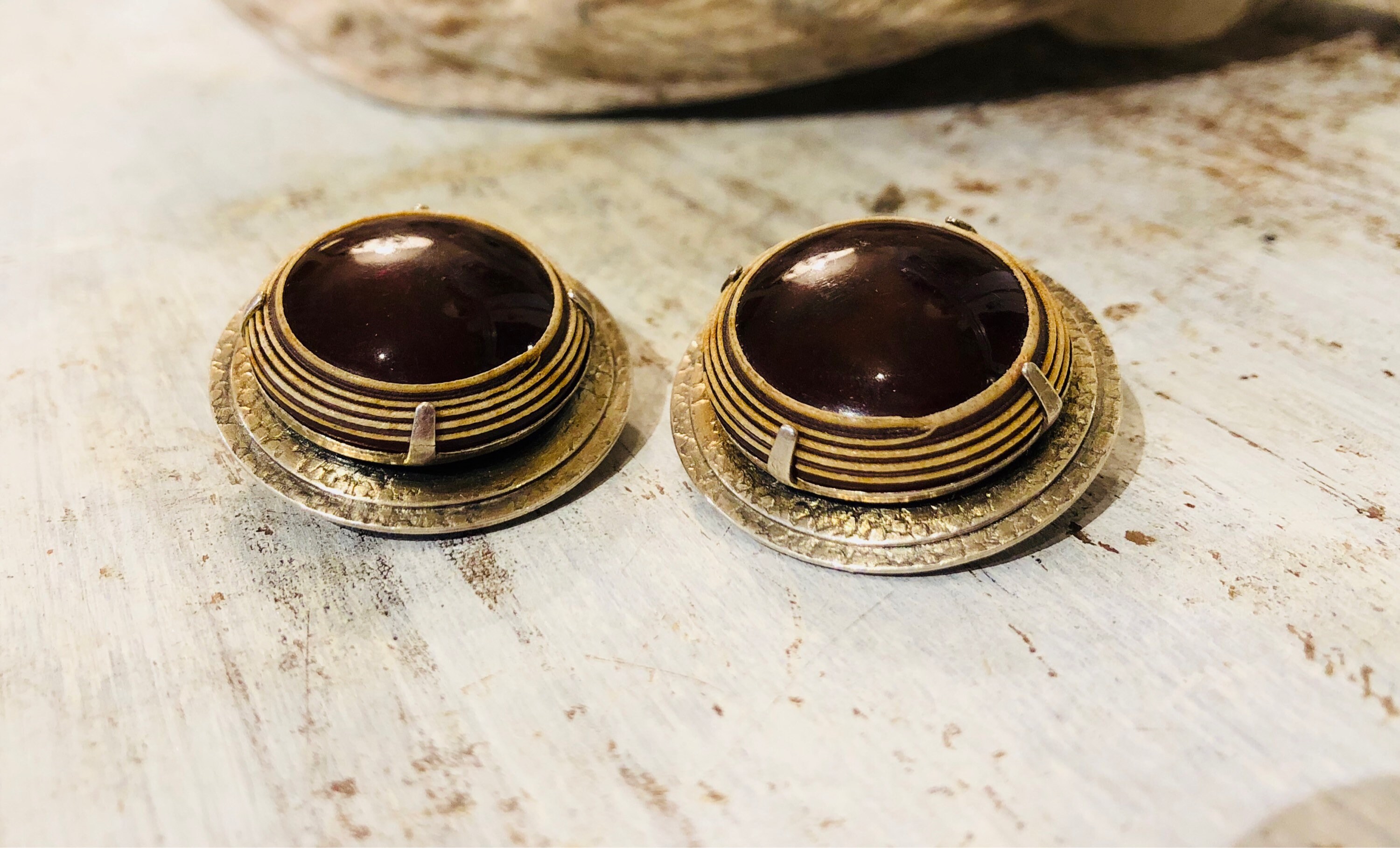 Designer Marjorie Baer Sculptural Sterling Silver Brass Deep Carnelian ...