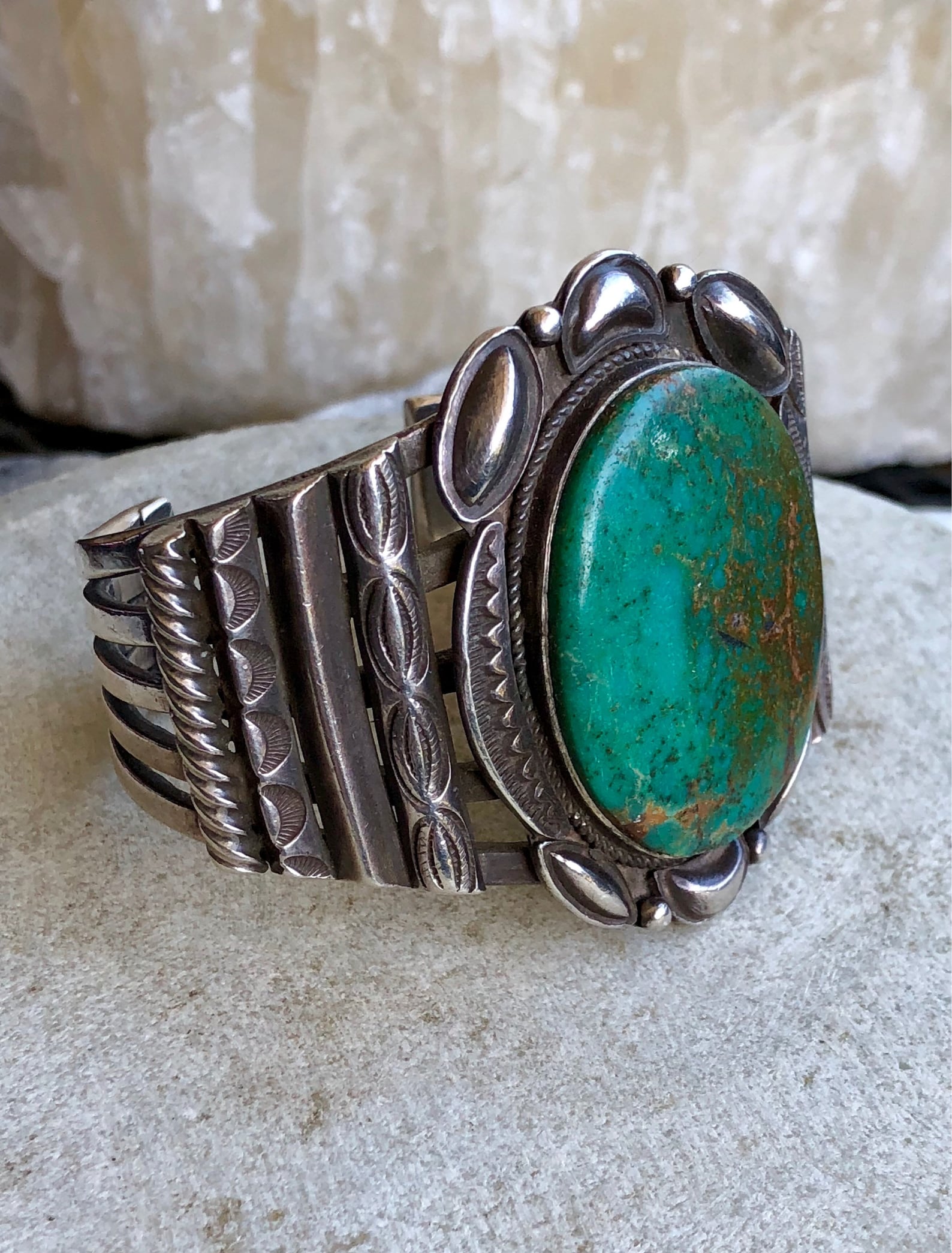 Beautiful Native American Sterling Silver Green Matrix Turquoise Native ...