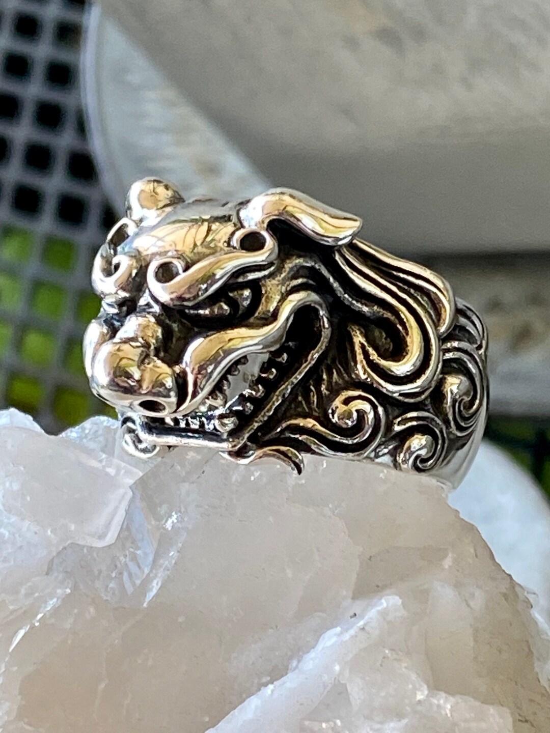 Sculpted Sterling Silver Foo Dragon Vintage Mens Ring - Etsy