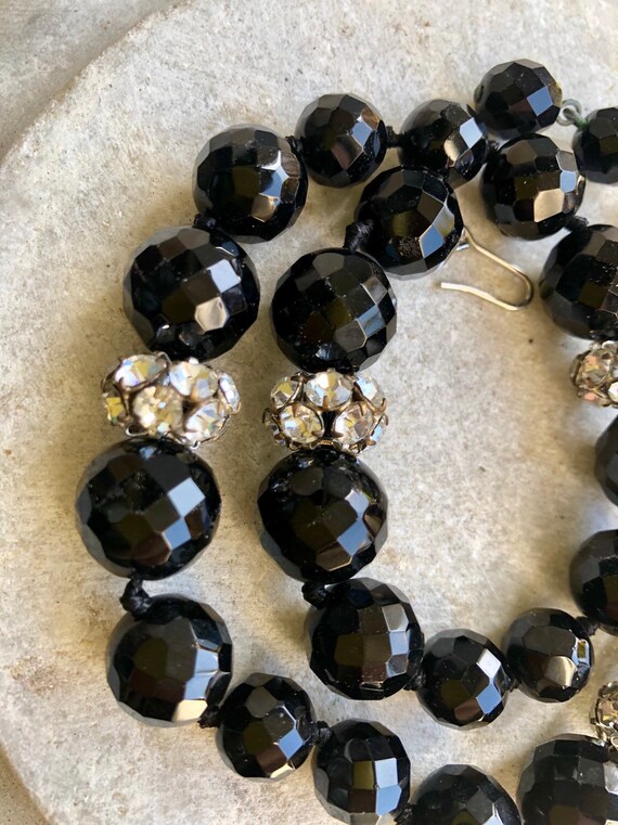 French Art Deco Hand Knotted Faceted Jet Crystal Pron… - Gem