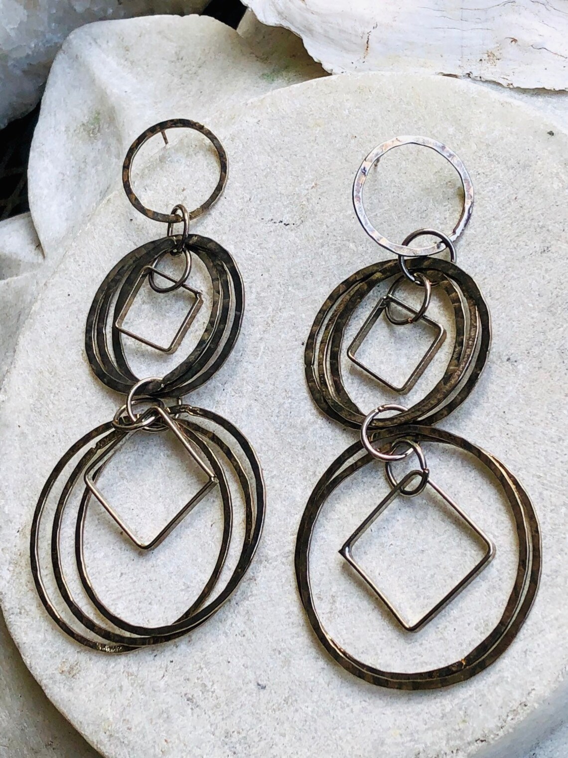 Beautiful Sterling Silver Multi Hoop Geometric Long Vintage - Etsy