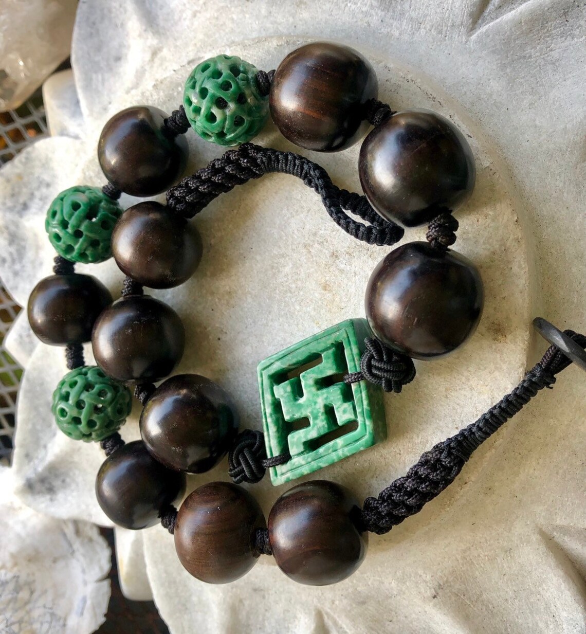 Carved Jade Shou Bead Nut Seed Bead Vintage Necklace - Etsy