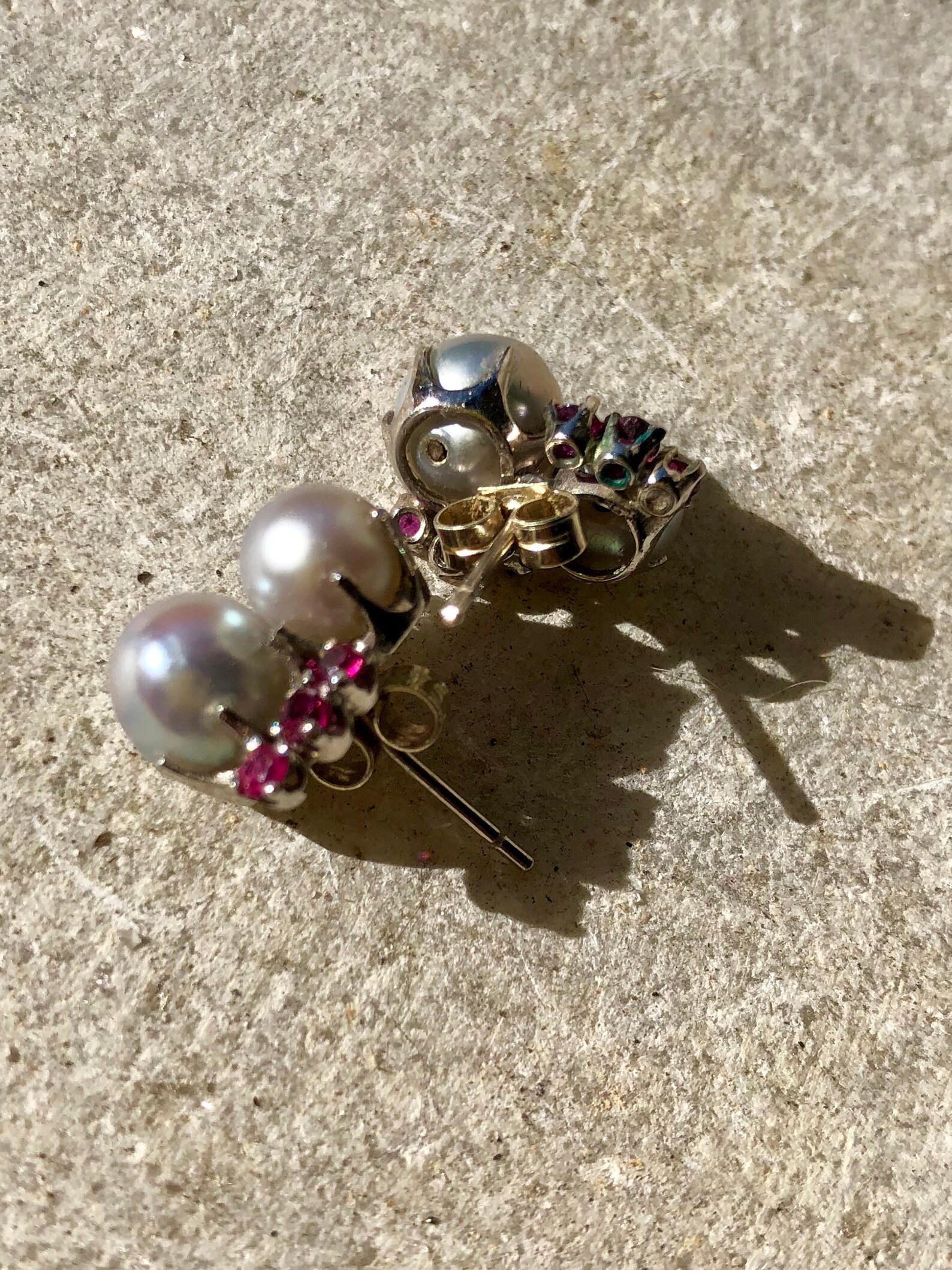 Classy Art Deco Sterling Silver Gold Natural Lustrous Pearl Ruby ...