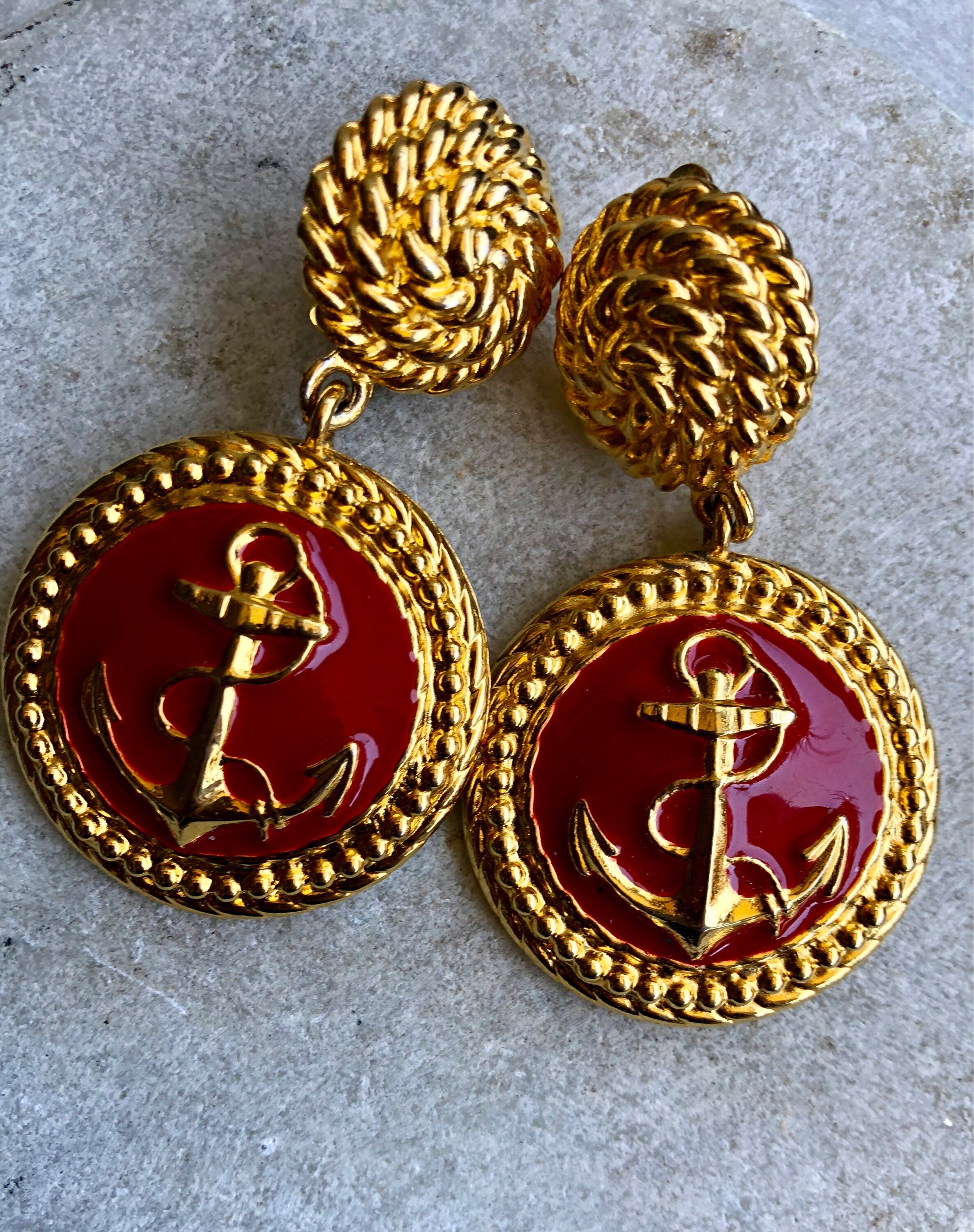 Bold Designer Gold Tone Red Enamel Anchor Nautical Sailor - Etsy