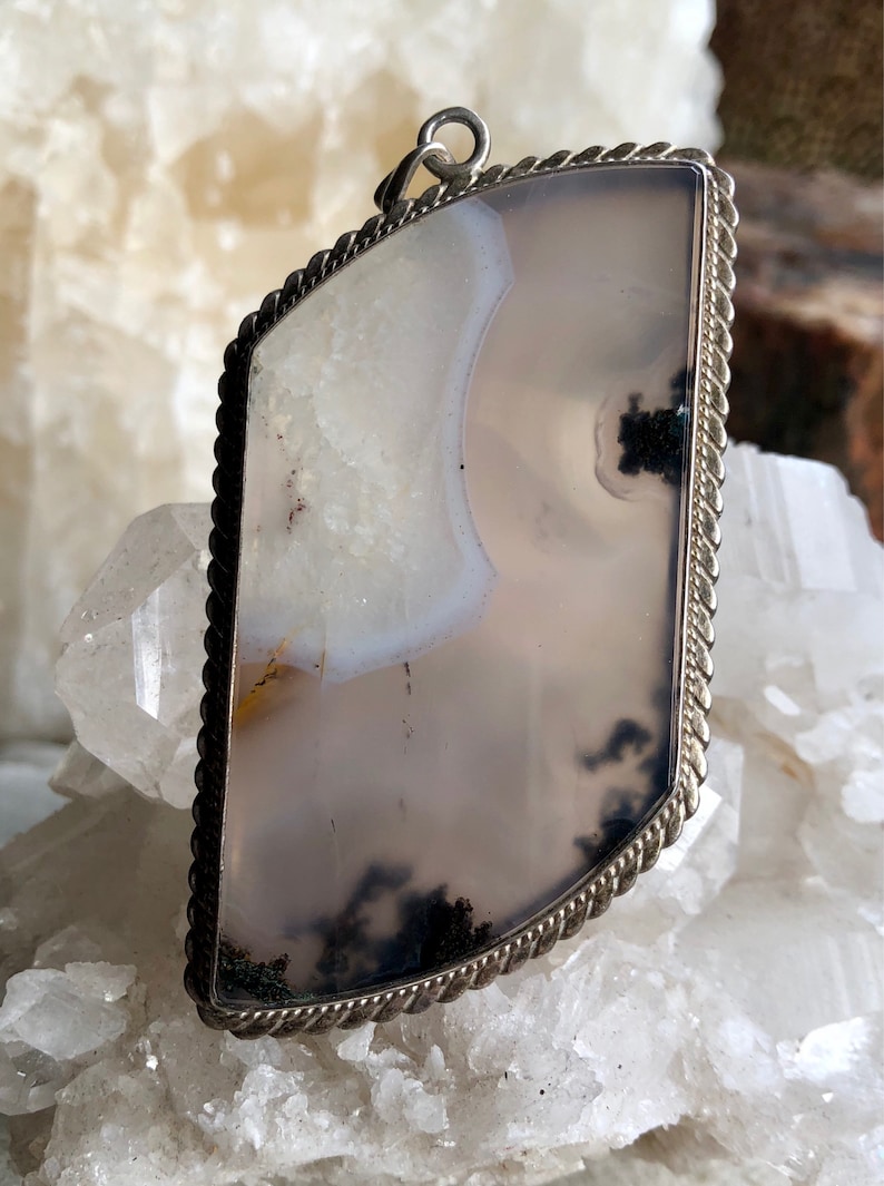 Bold Beautiful Sterling Silver Agate Vintage Pendant - Etsy