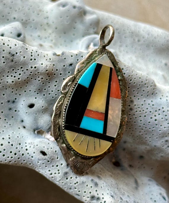 Beautiful Native American Stone Mosaic Sterling Silve… - Gem