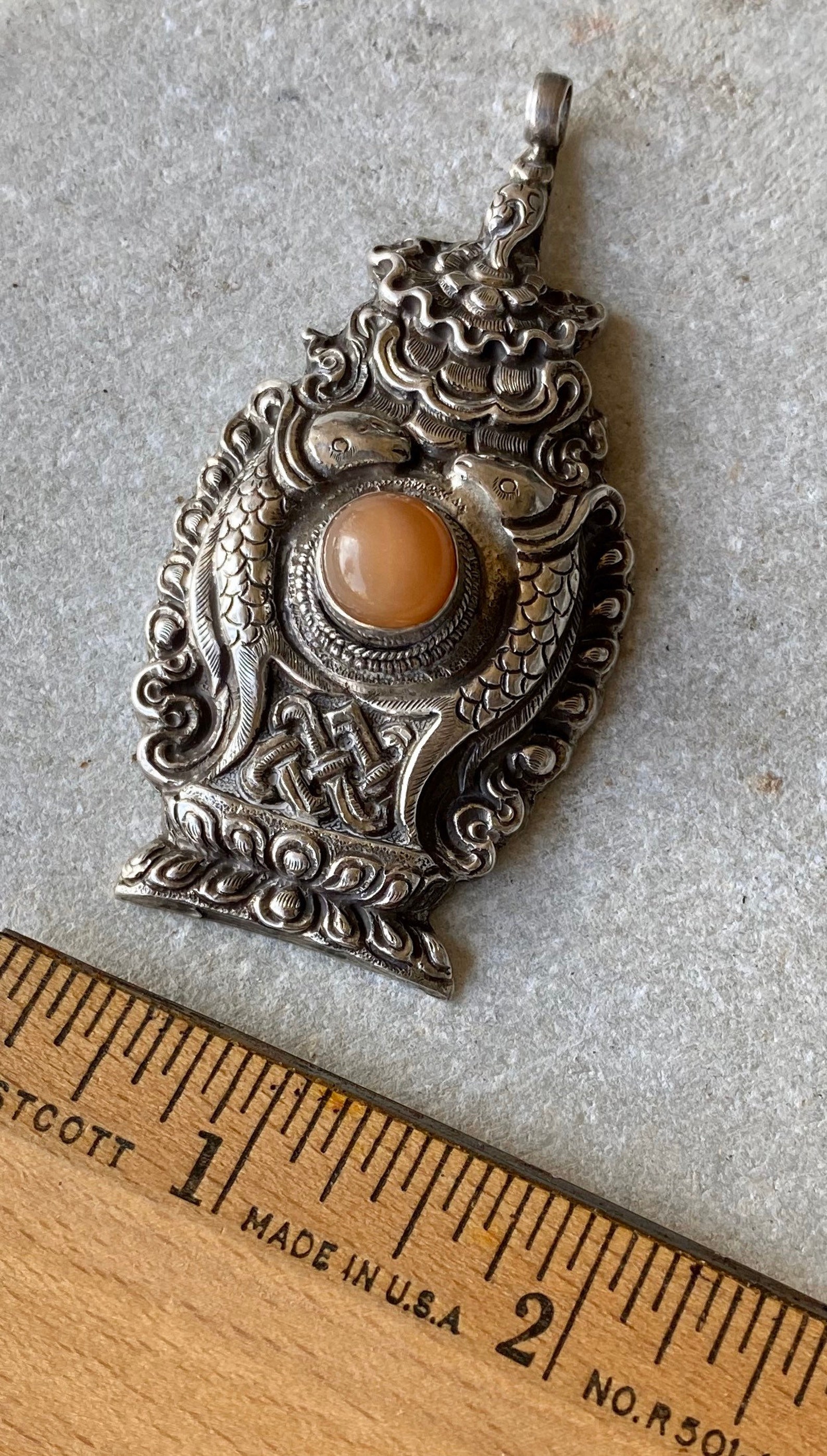 Highly Detailed Silver Golden Moonstone Sacred Tibetan Symbol | Etsy