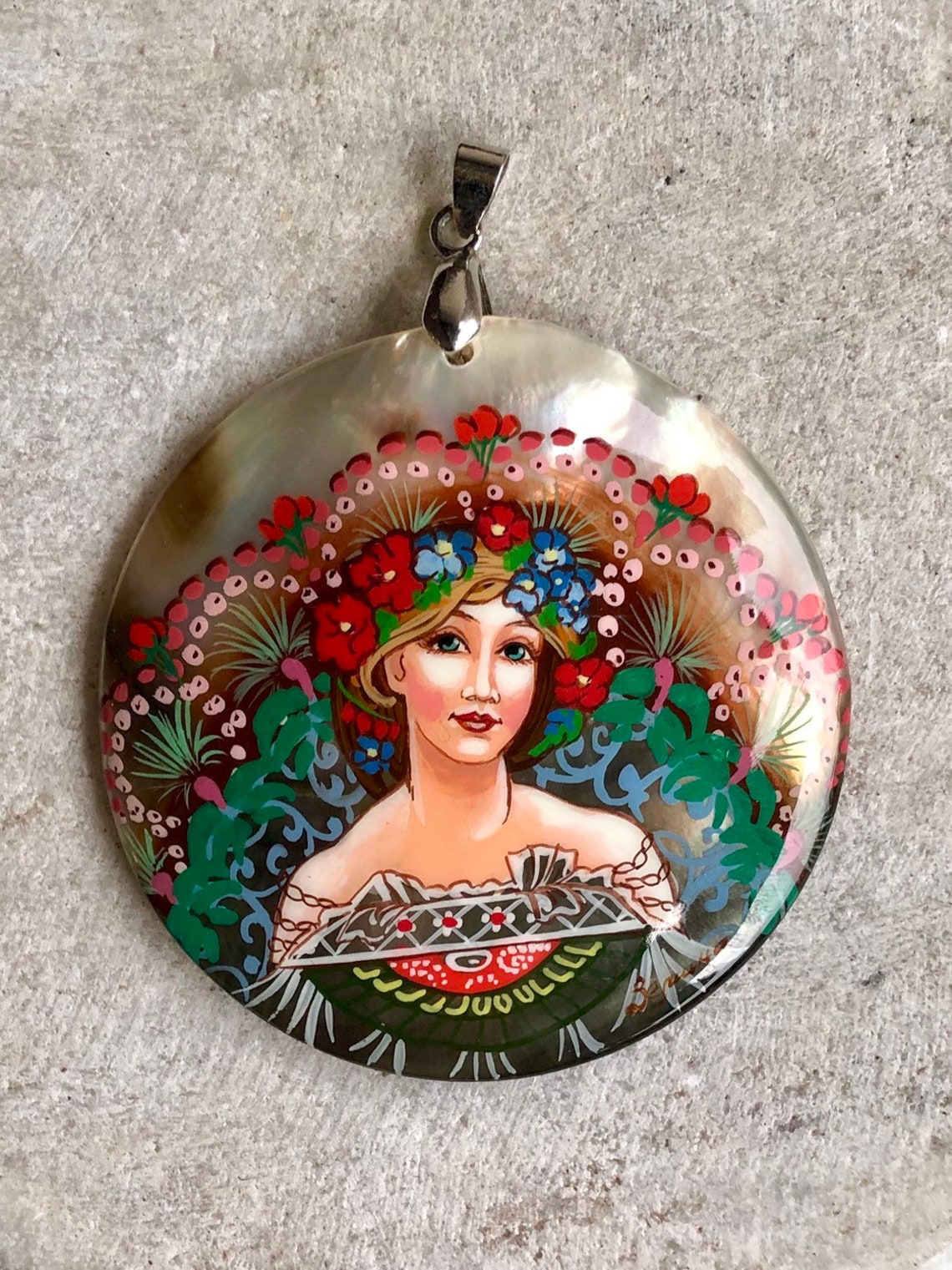 Beautiful Russian Hand Painted Maiden Portrait Shell Cameo | Etsy