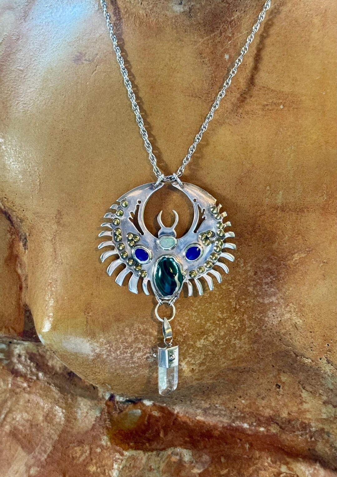 Beautiful Artisan Winged Scarab Phoenix Beetle Sterling Silver Gold ...