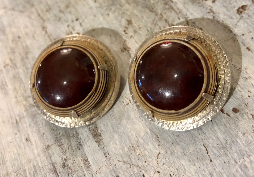 Designer Marjorie Baer Sculptural Sterling Silver Brass Deep Carnelian ...