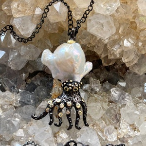 Sterling Silver Gold Gemstone Blister Pearl Octopus Necklace - Etsy