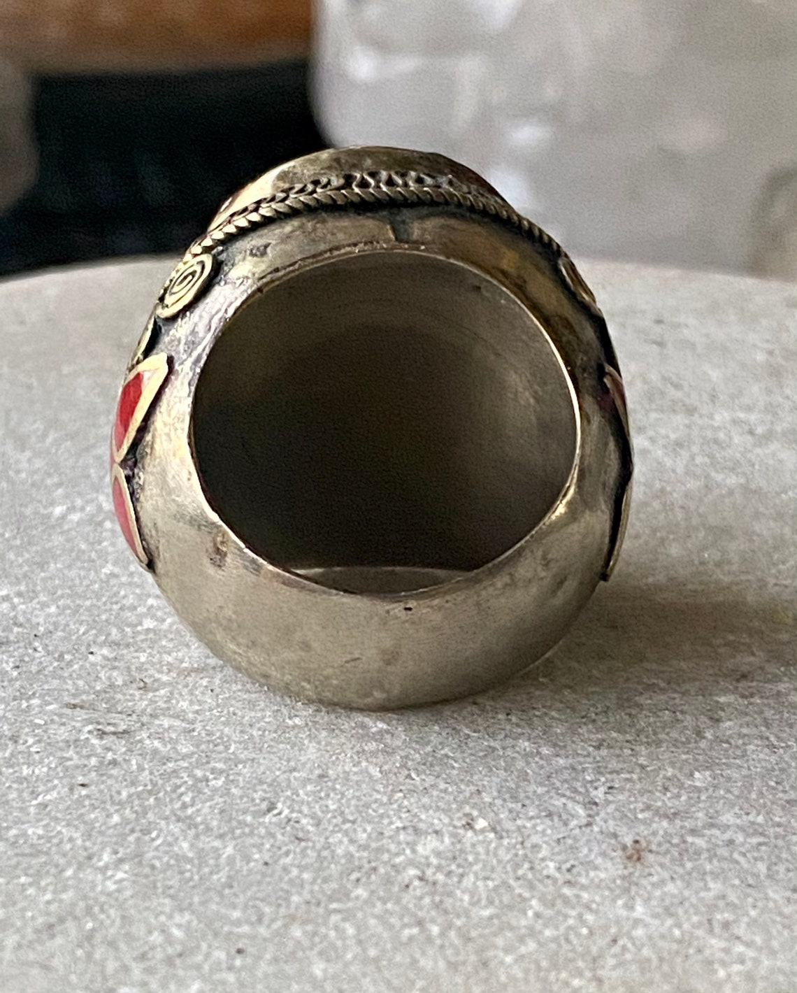 Bold Middle Eastern Tribal Silver Enamel Carved Carnilian | Etsy