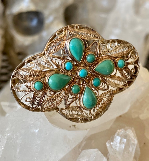 Beautiful Art Nouveau Silver Filigree Persian Turquoi… - Gem