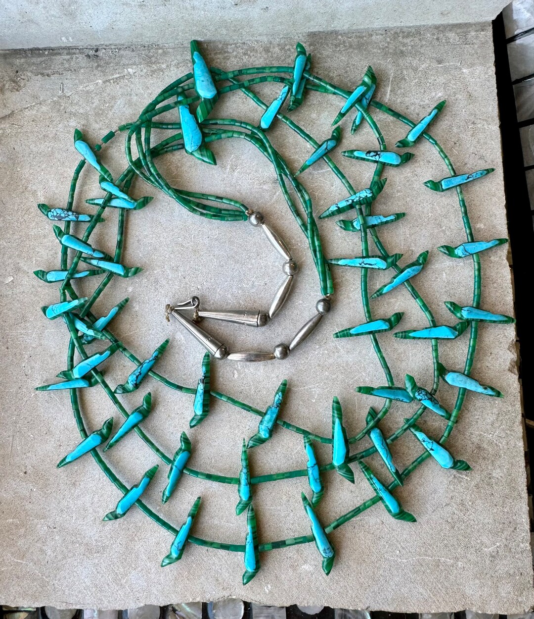 Native American Green Malachite Blue Turquoise Carved Bird Sterling ...