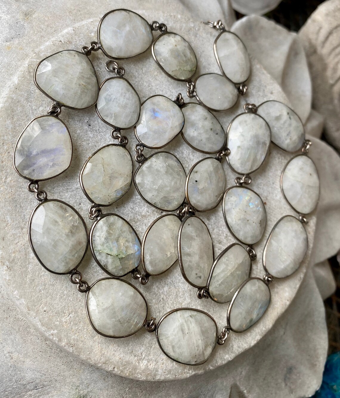 Beautiful Facated Moonstone Slab Blackend Sterling Silver | Etsy