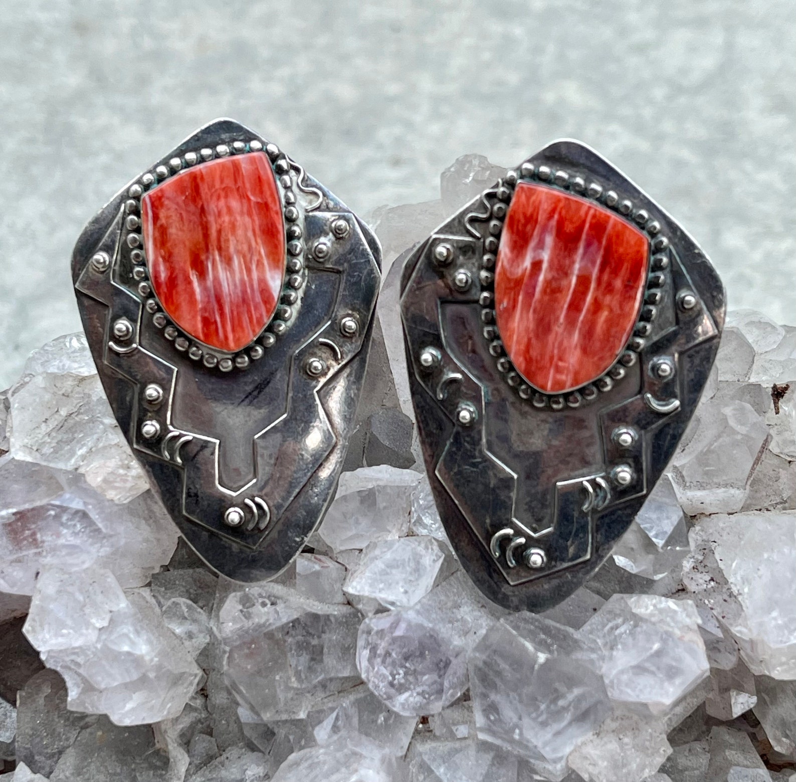 Beautiful Native American Orange Spiny. Oyster Sterling Silver - Etsy