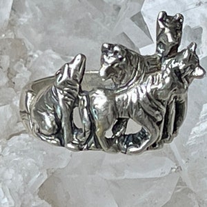 Sculpted Sterling Silver Wolf Pack Vintage Ring - Etsy