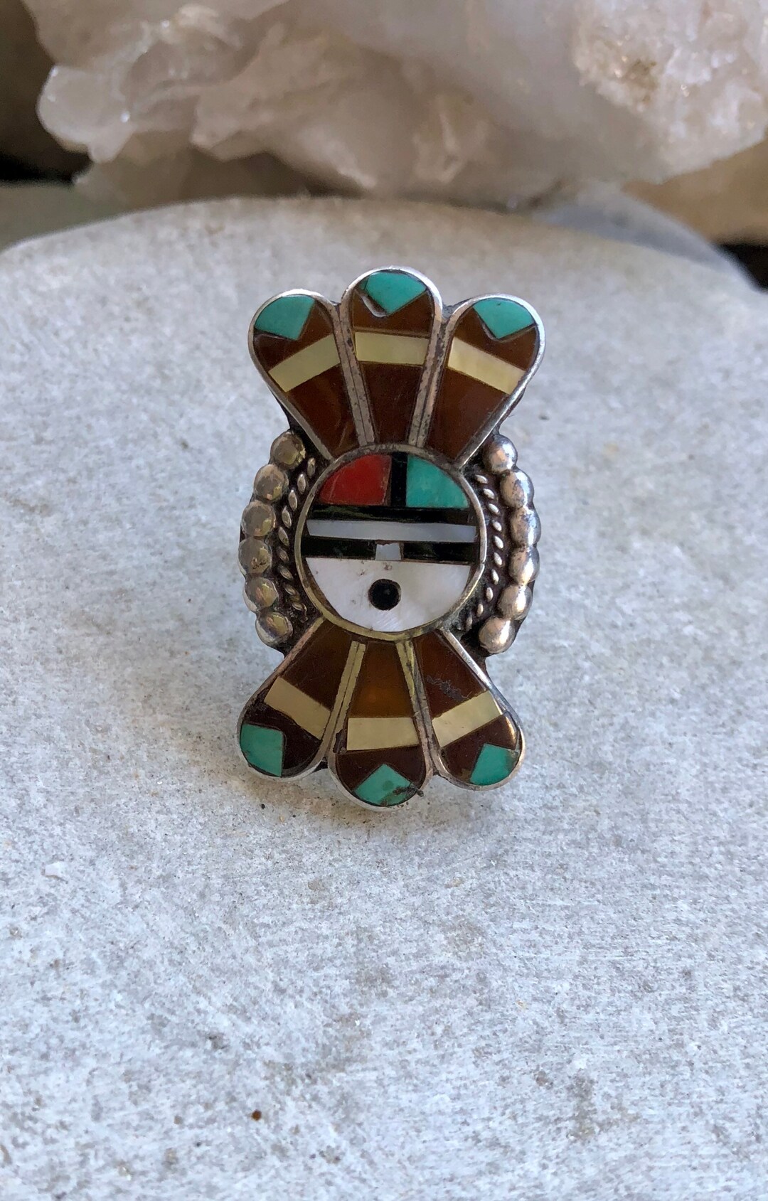 Beautiful Zuni Sun Native American Turquoise Coral Mother of Pearl ...