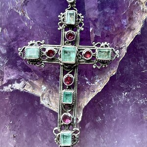 Beautiful Emerald Ruby Silver European Antique Victorian Cross Necklace ...