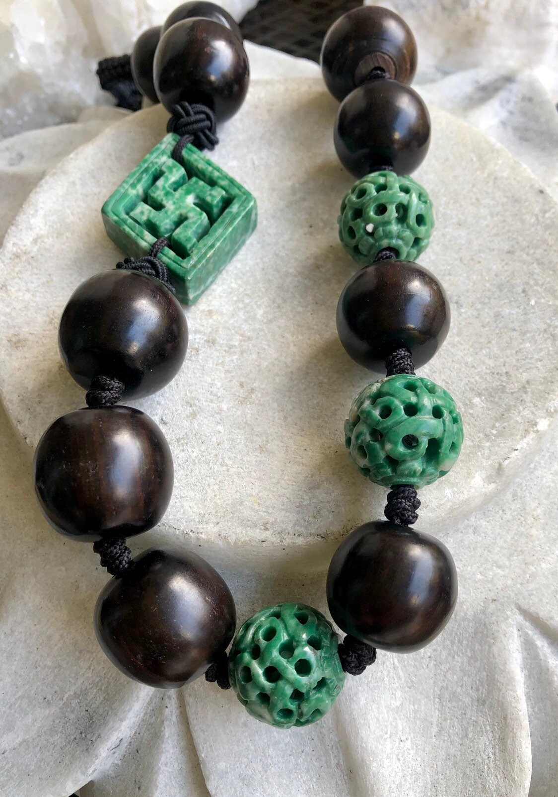 Carved Jade Shou Bead Nut Seed Bead Vintage Necklace - Etsy