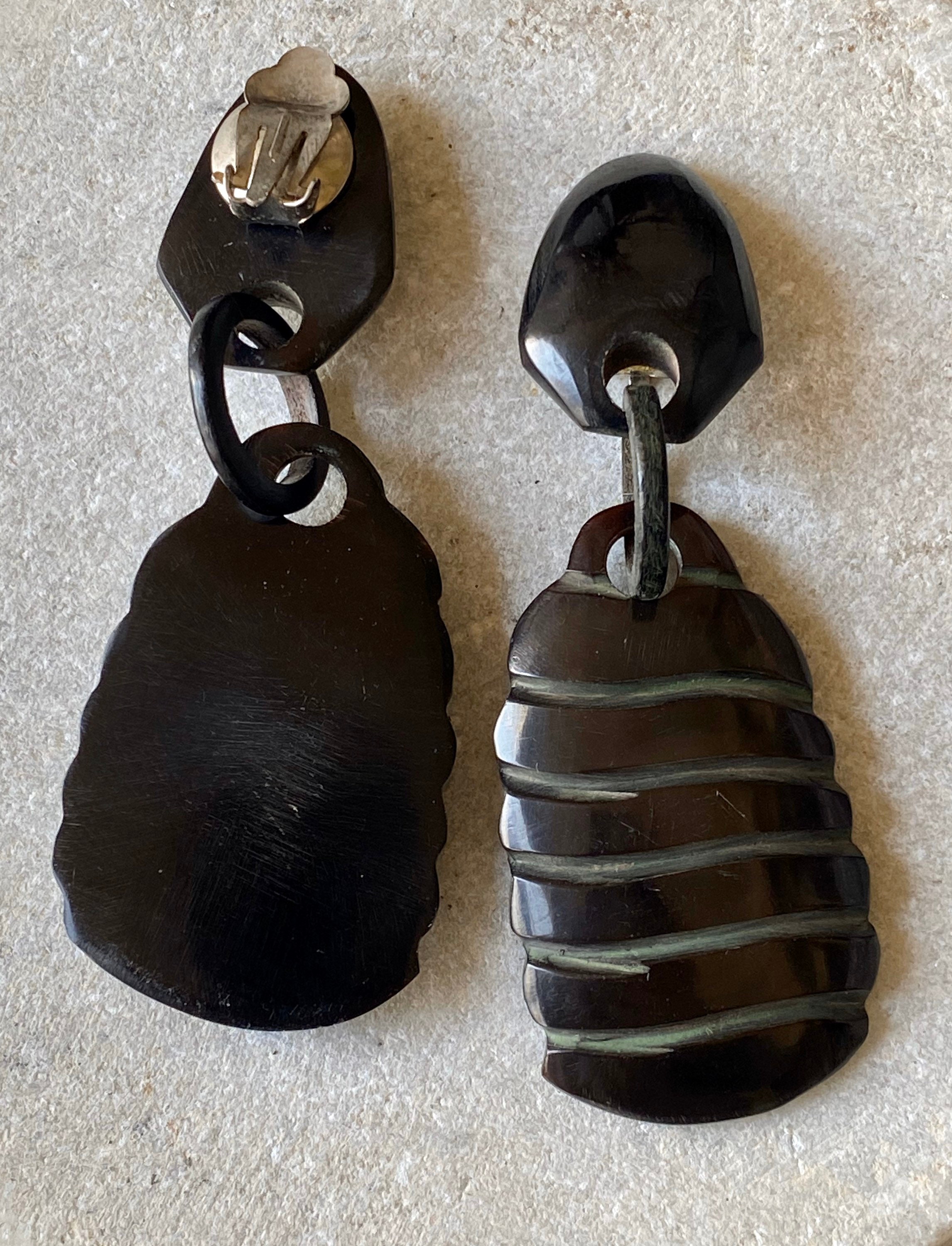 French Art Deco Volcanic Lava Stone Chain With Bold Carved | Etsy