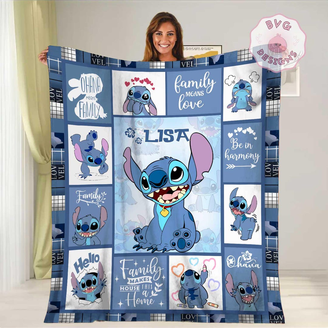 Personalized Lilo and Stitch Throw Blanket, Custom Name Lilo & Stitch ...
